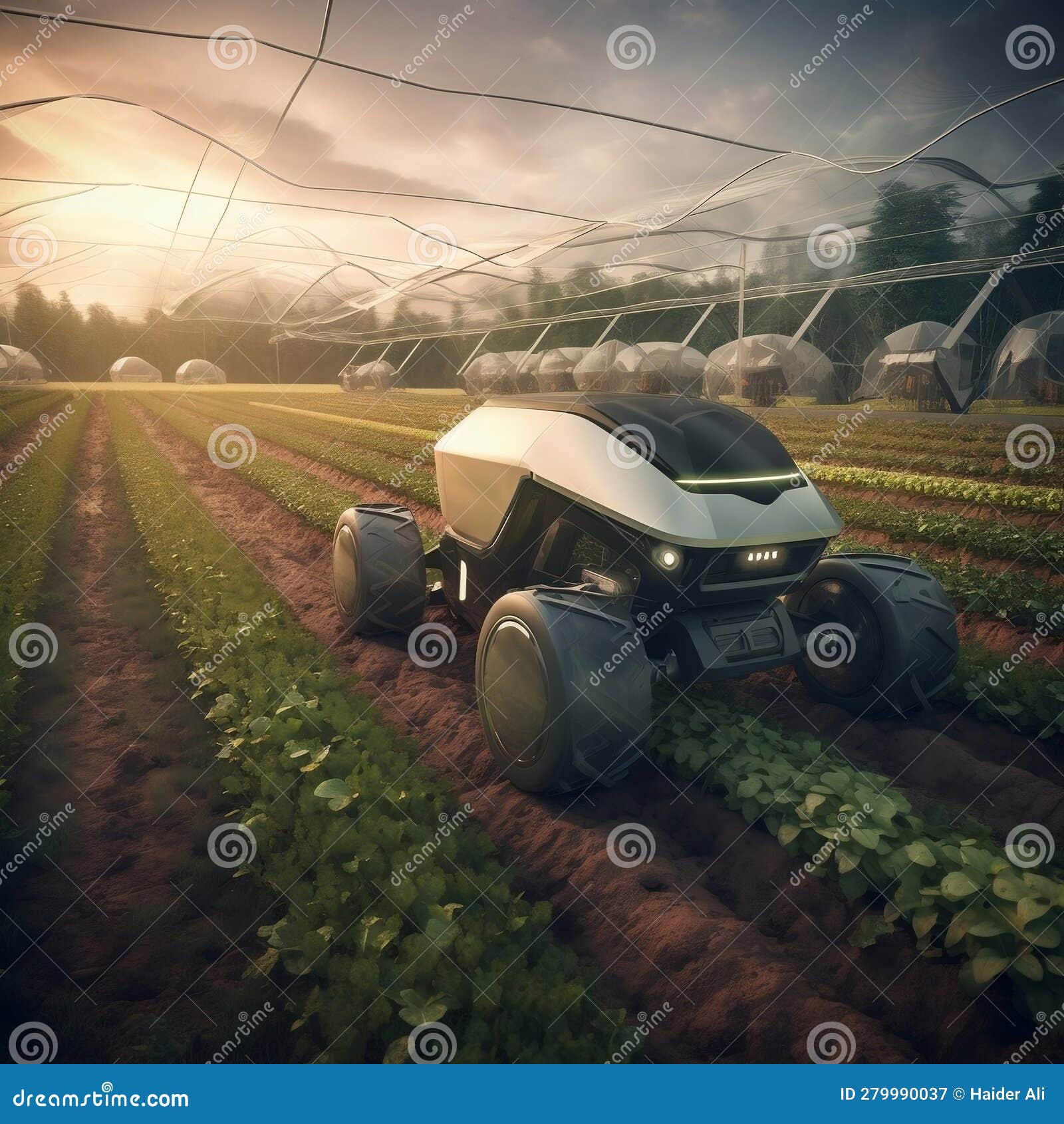 Robotic Agriculture and Autonomous Car Working on Farm. Generative AI ...