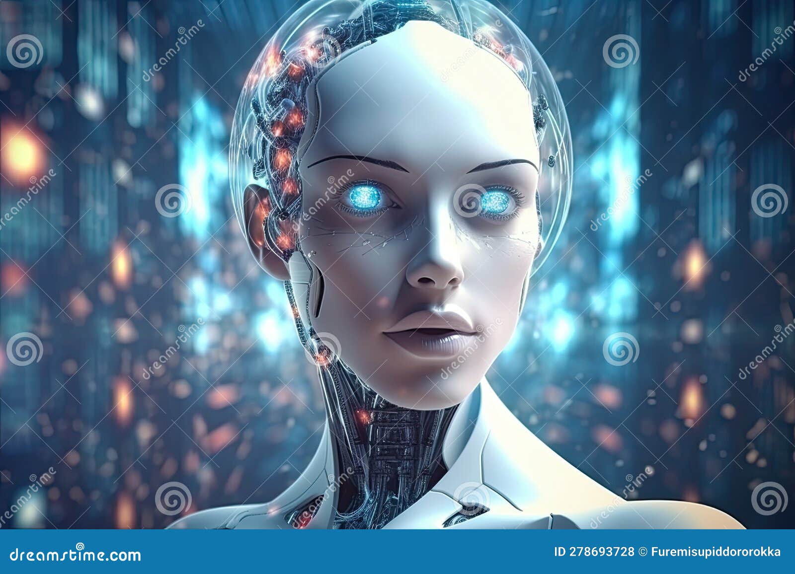 Robotic Ai . Futuristic Technology or Machine Learning . Humanoid Face ...