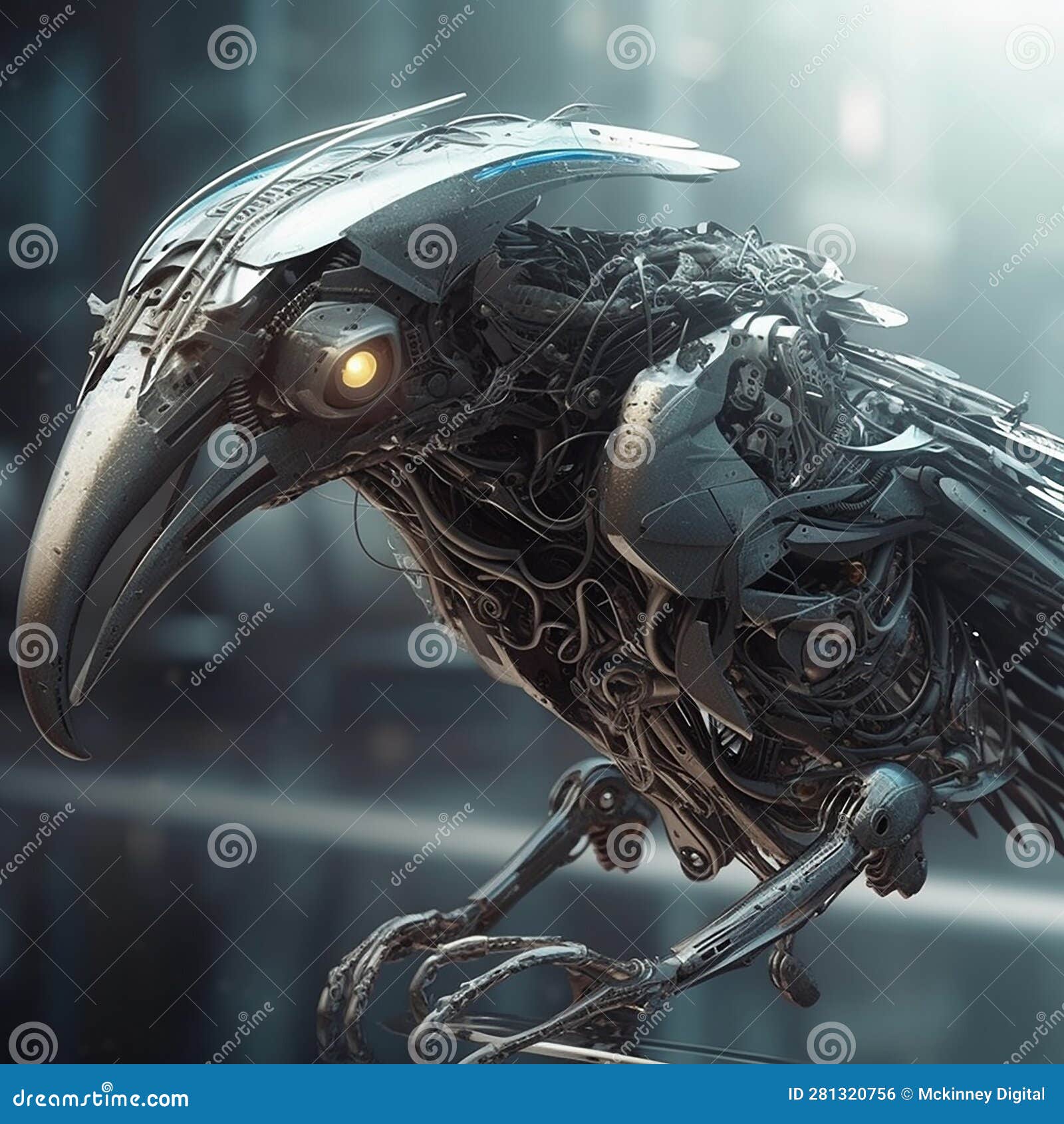 Robotic Crow with Lights at Night. Created Using Ai Generative. Stock ...