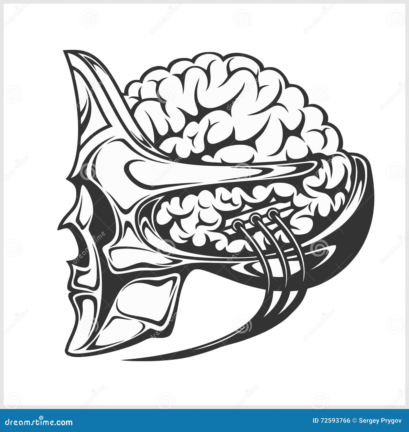 Robotic Alien With A Big Brain In Skull Helmet. Vector Illustration ...