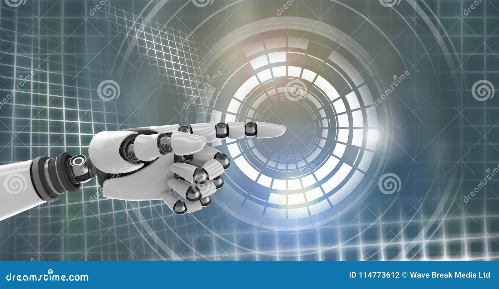 Robotic Android Hand Pointing and Glowing Circle Technology Interface ...