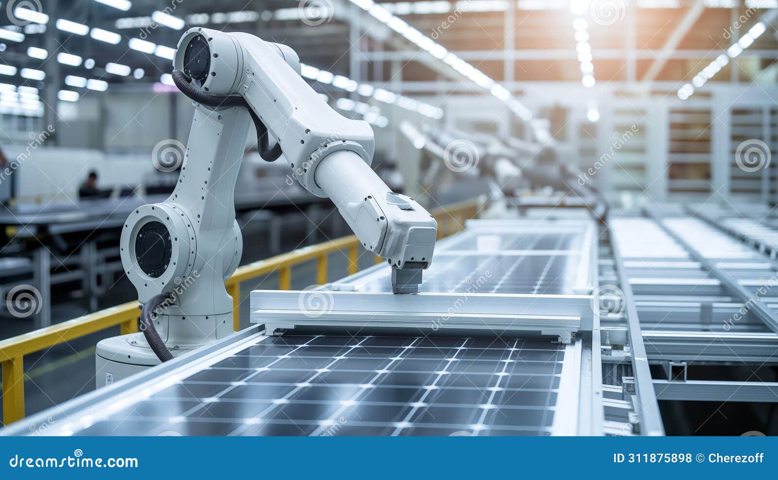 Industrial Automation with Robotic Arm Assembling Solar Panels Stock ...