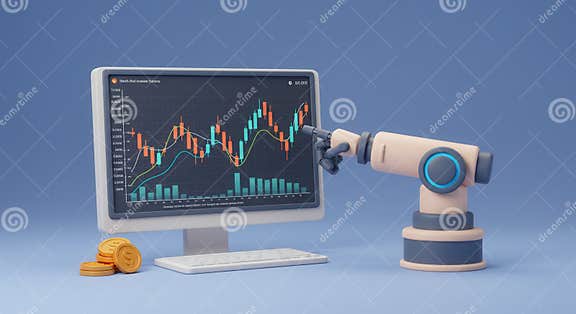 Robotic Arm Analyzing Financial Data on Digital Chart Display Stock ...