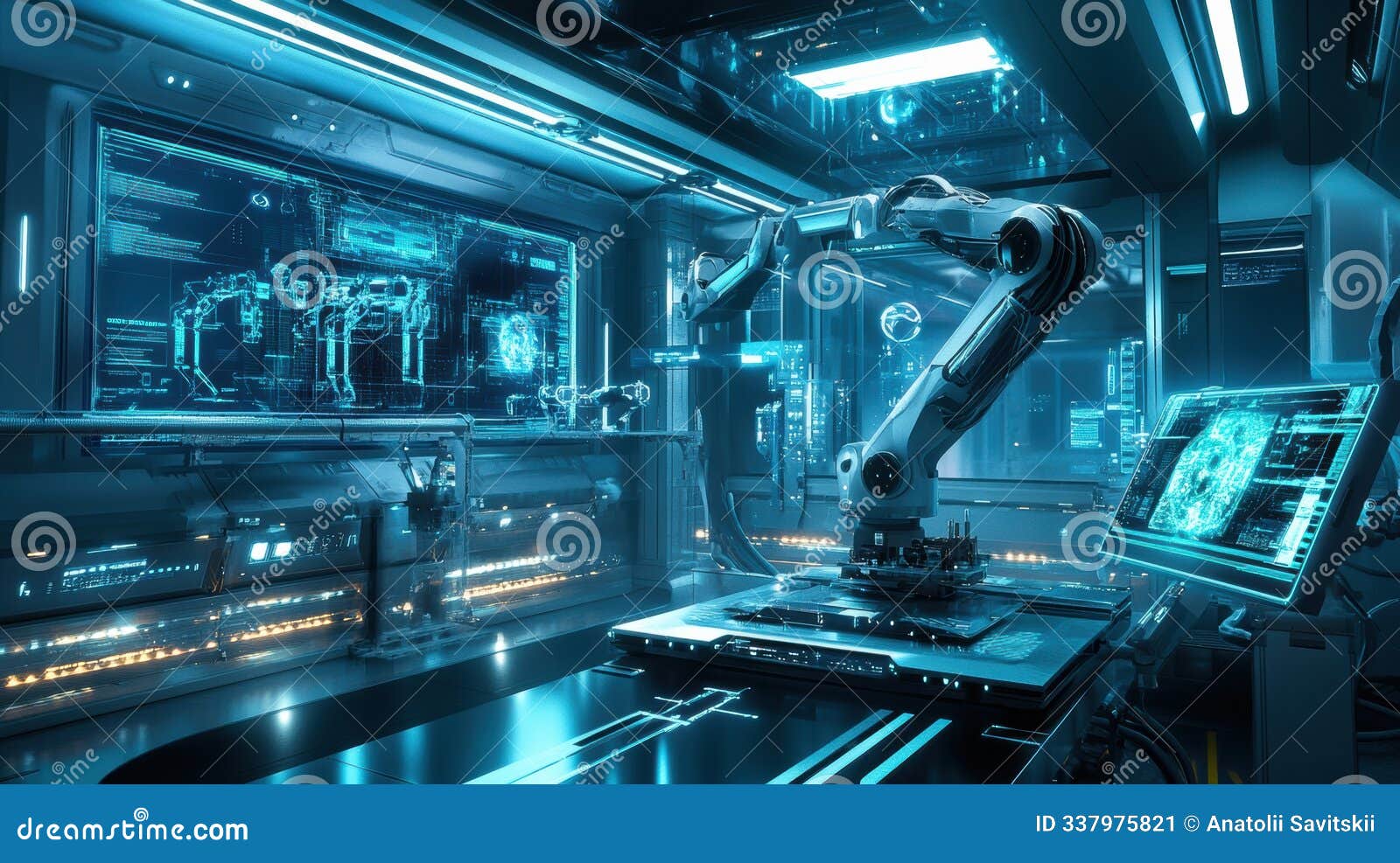 A Robotic Arm Assembles Intricate Machinery in a Sleek, Modern Lab ...