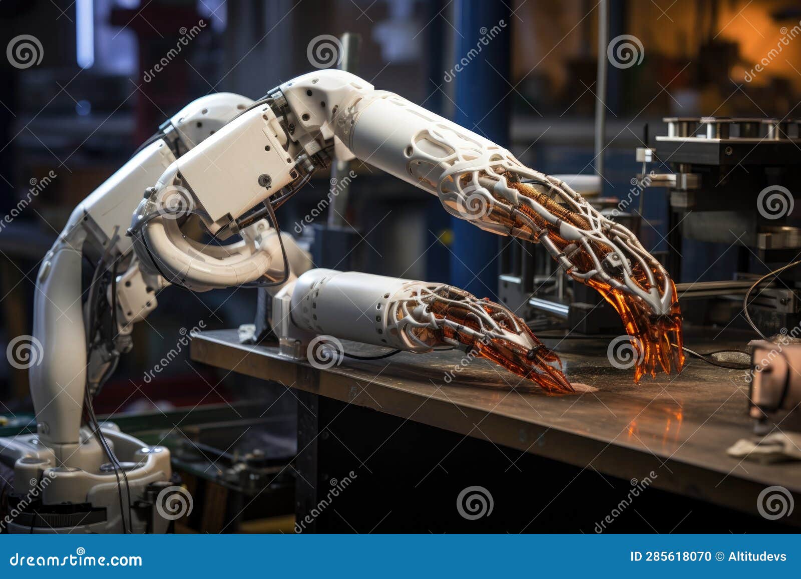Robotic Arm Assembling Biohybrid Robot Parts Stock Illustration ...