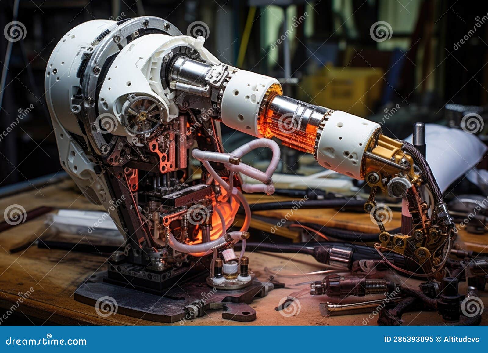 Robotic Arm Assembling Biohybrid Robot Parts Stock Image - Image of ...