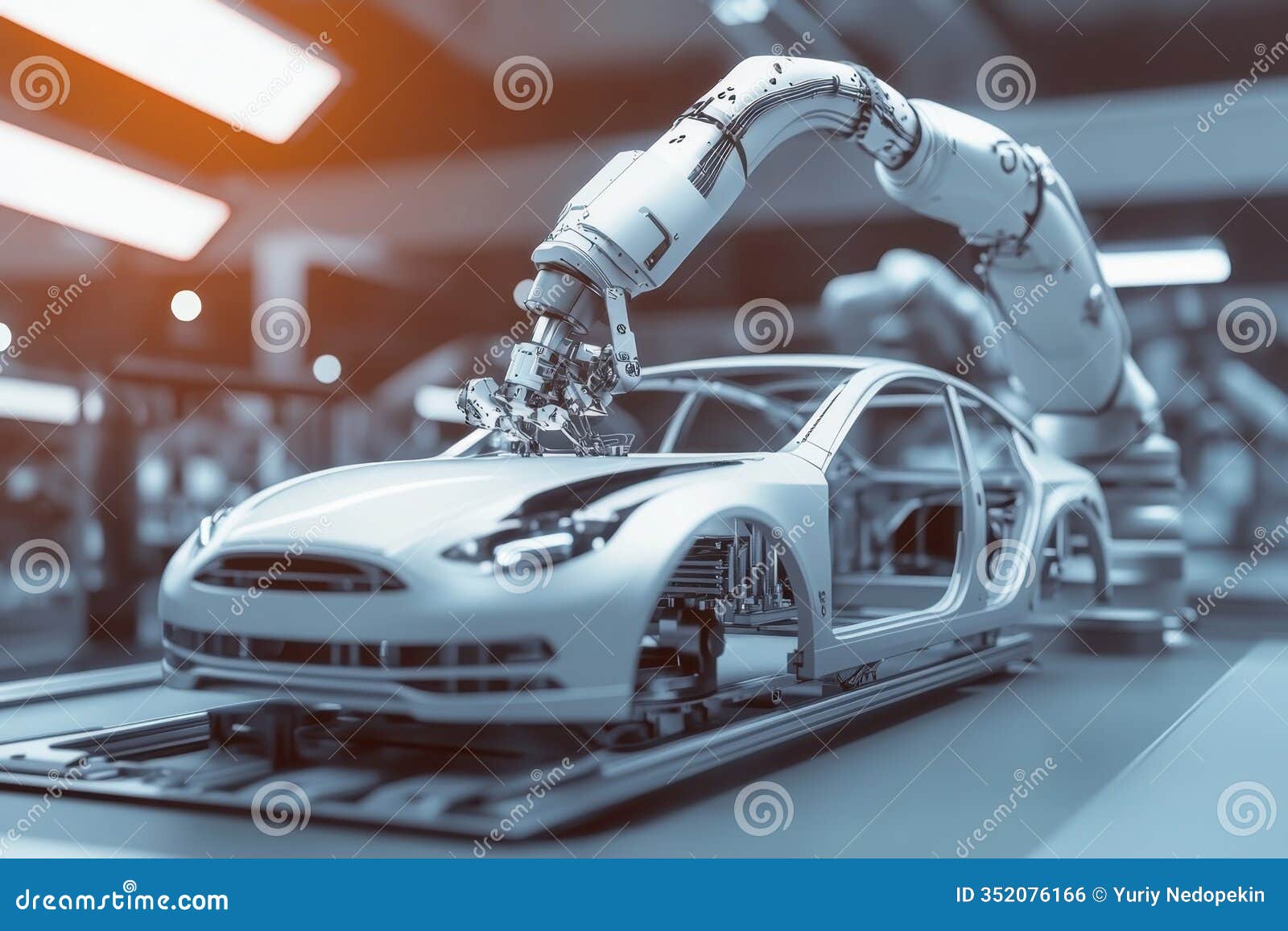 Robotic Arm Assembling Car Chassis in Modern Automotive Manufacturing ...