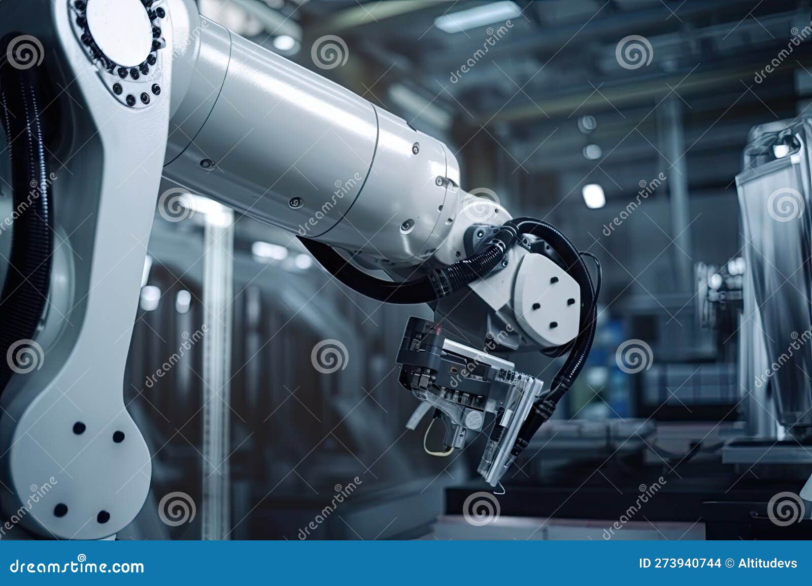 Robotic Arm Assembling Complex Device in Futuristic Factory Stock ...