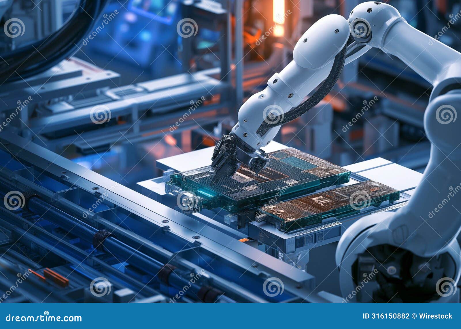Robotic Arm Assembling a Computer Processor Stock Illustration ...