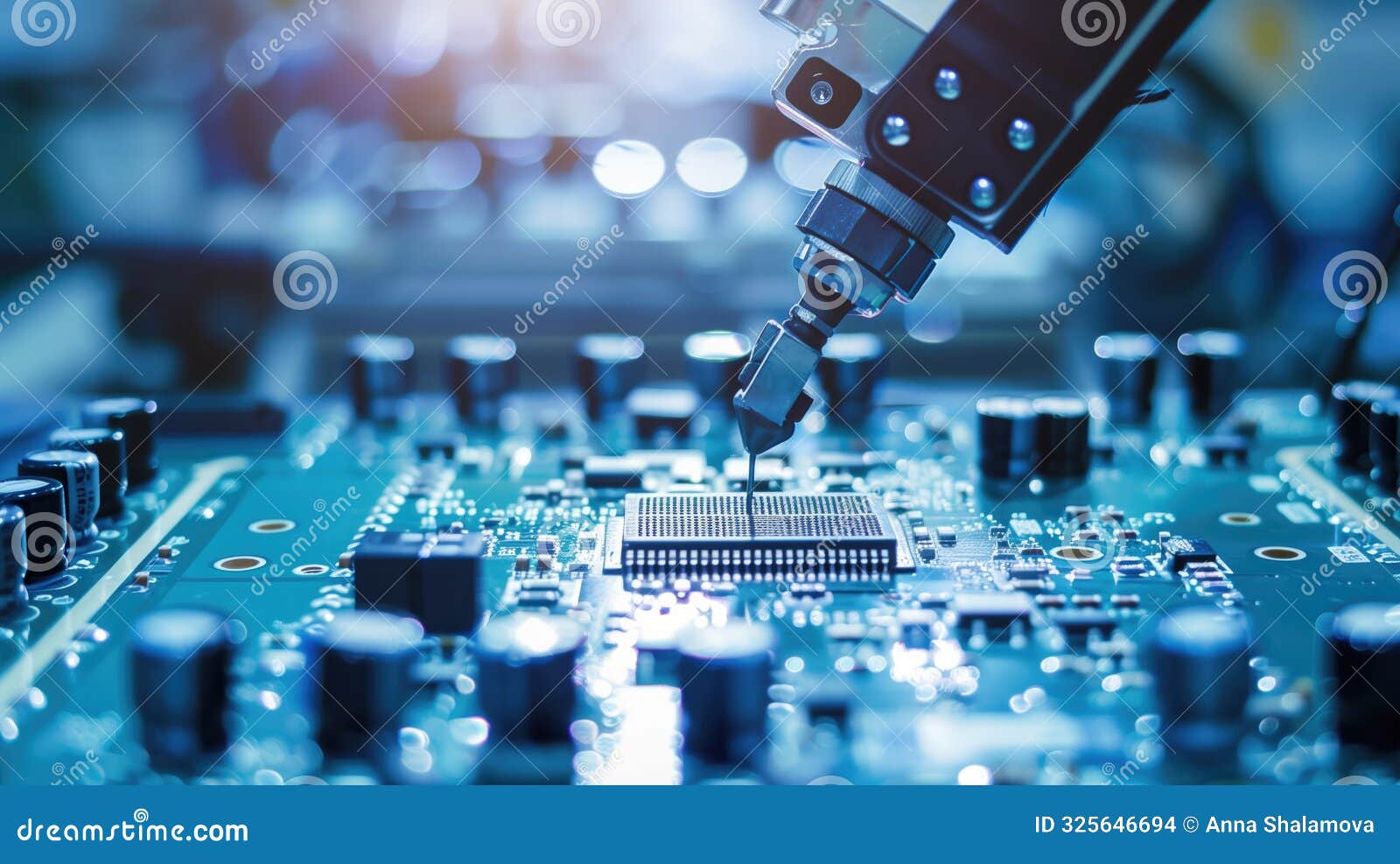 Robotic Arm Assembling Electronic Component on a Circuit Board with ...