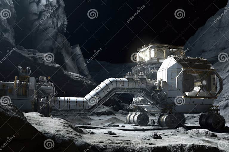 A Robotic Arm Assembling a Habitat Module on the Lunar Surface Stock ...