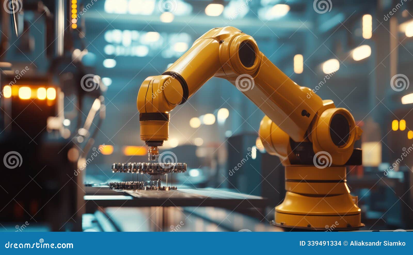 Robotic Arm Assembling Parts in a High-tech Manufacturing Facility ...