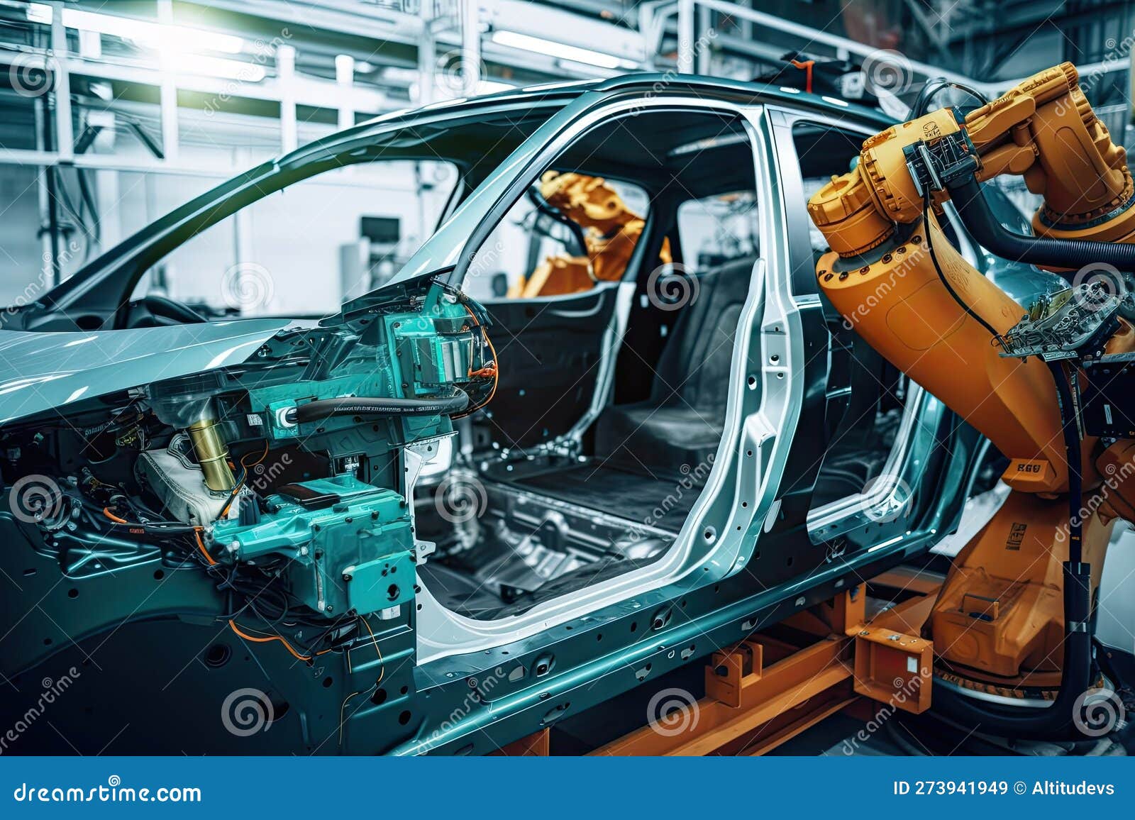 Robotic Arm Assembling Parts of Modern Car Stock Illustration ...