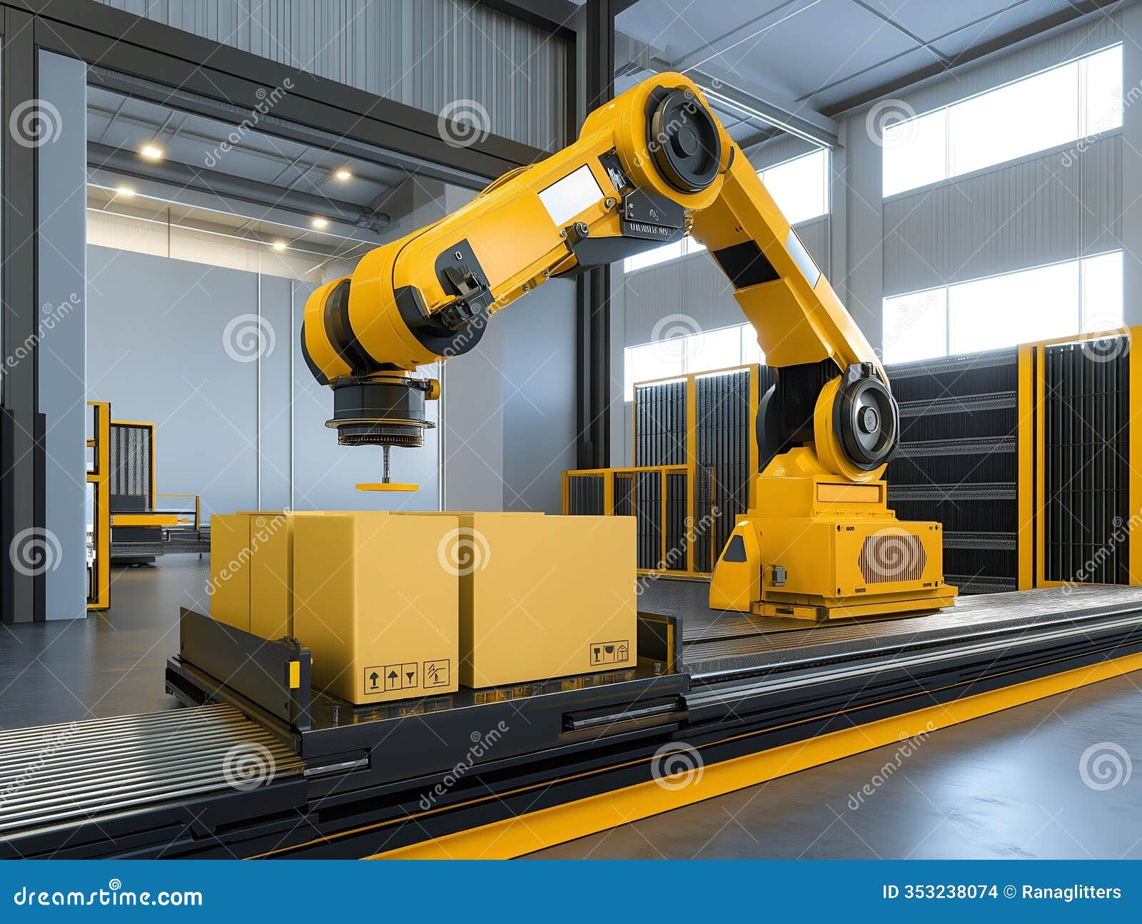 Robotic Arm Automated Warehouse Logistics Packaging Process Stock ...