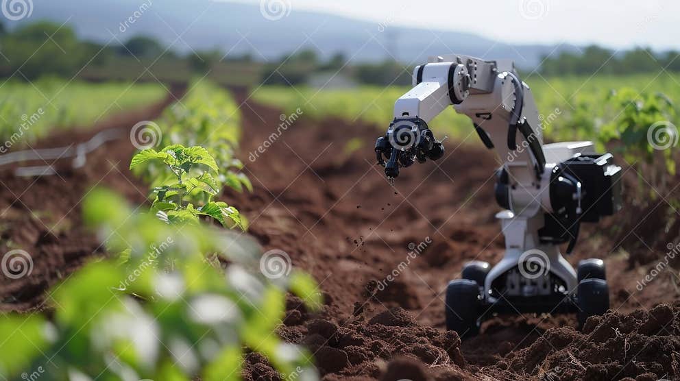 Robotic Arm Automating Soil Preparation in Agricultural Fields Stock ...