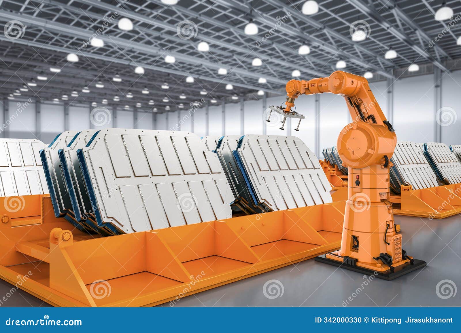 Robotic Arm with Batch of Electric Vehicle Batteries or Pallet of ...