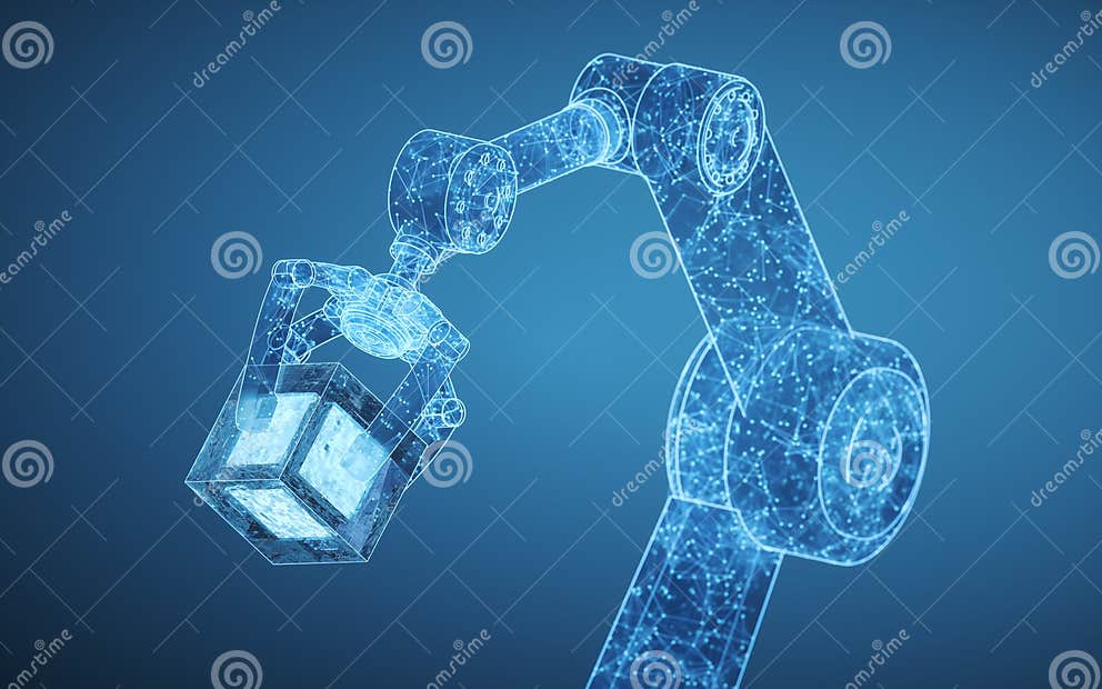 Robotic Arm with Blue Background, 3d Rendering Stock Illustration ...
