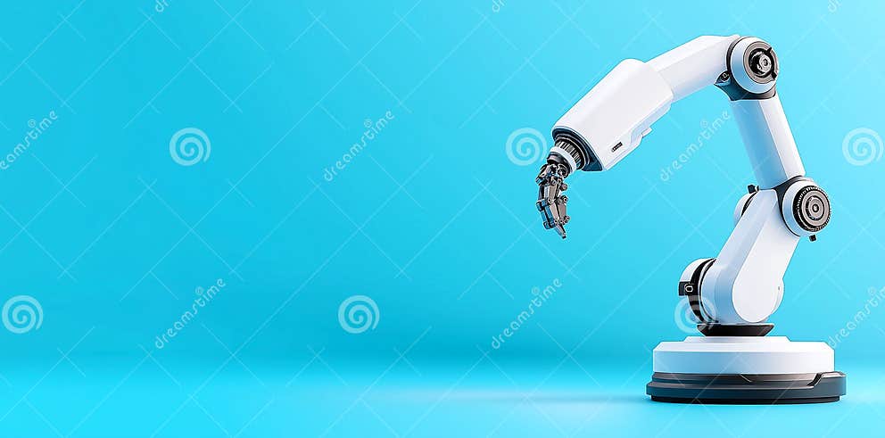 Robotic Arm on Blue Background Showcasing Advanced Technology and ...