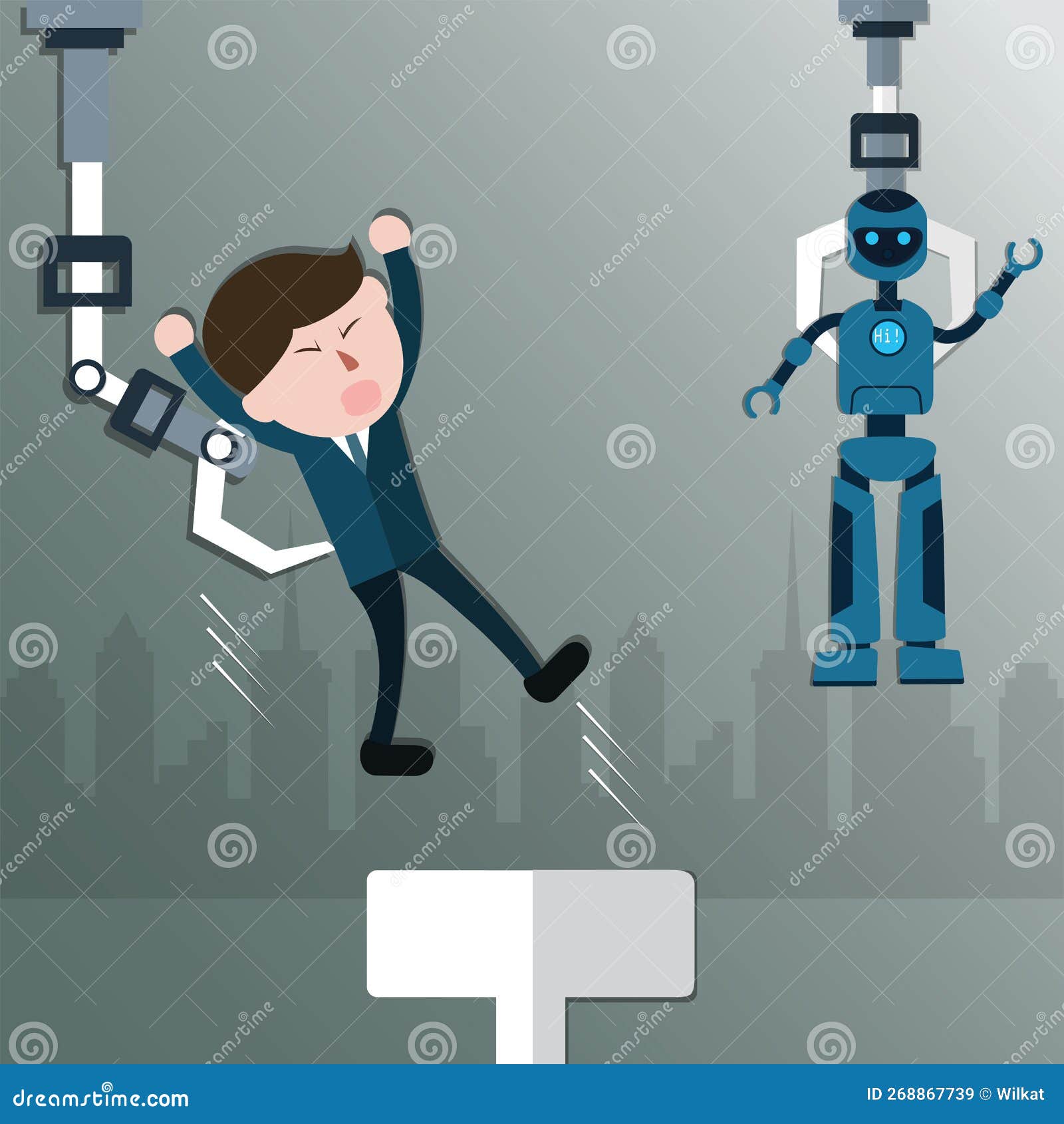 The Robotic Arm Bringing Robot To Replace Human,cartoon Concept ...