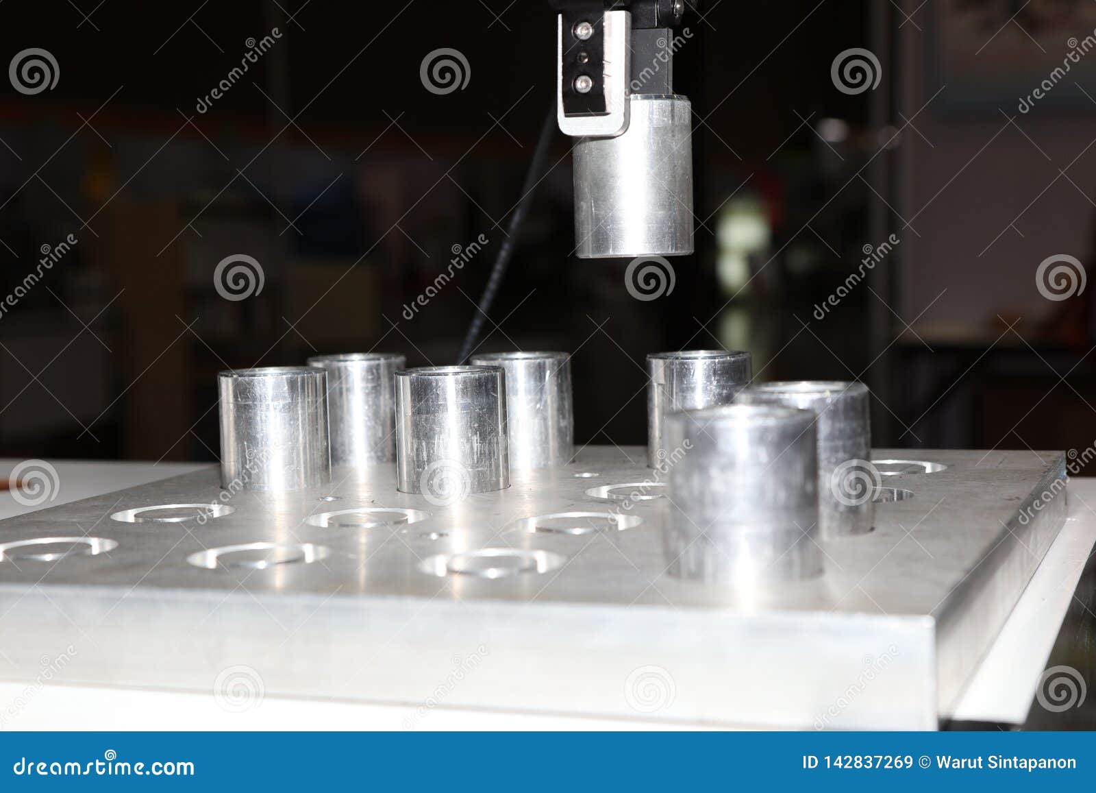 Robotic Arm Clamp Sample and Transfer in Metal Plate Stock Image ...