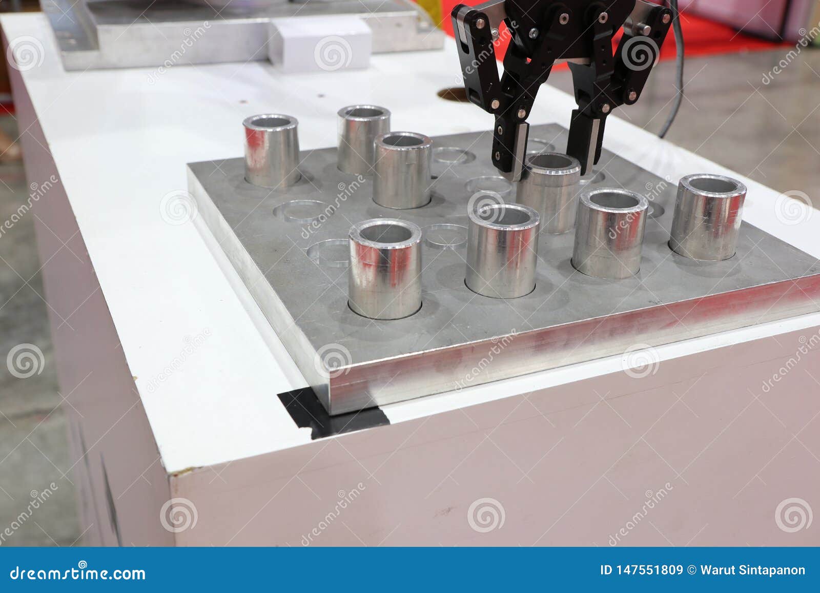 Robotic Arm Clamp Sample and Transfer in Metal Plate Stock Image ...