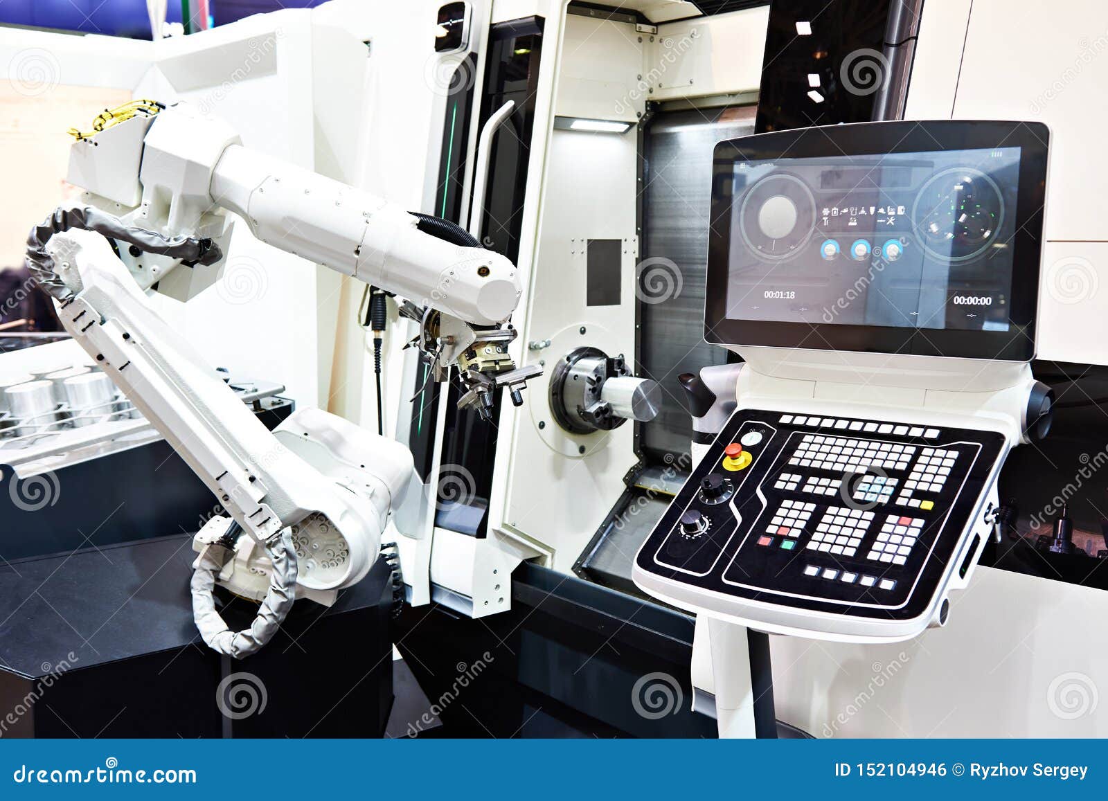 Robotic arm and cnc lathe stock photo. Image of keyboard - 152104946