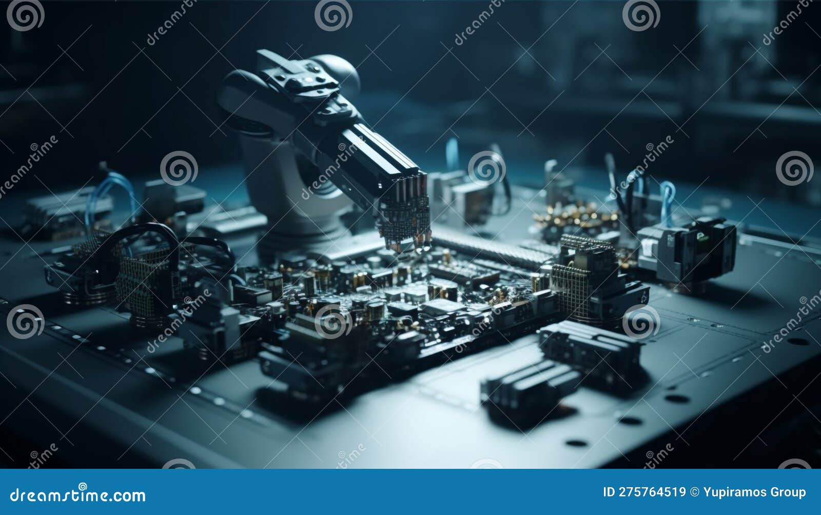 Robotic Arm Connects Computer Chip on Motherboard Generated by AI Stock ...