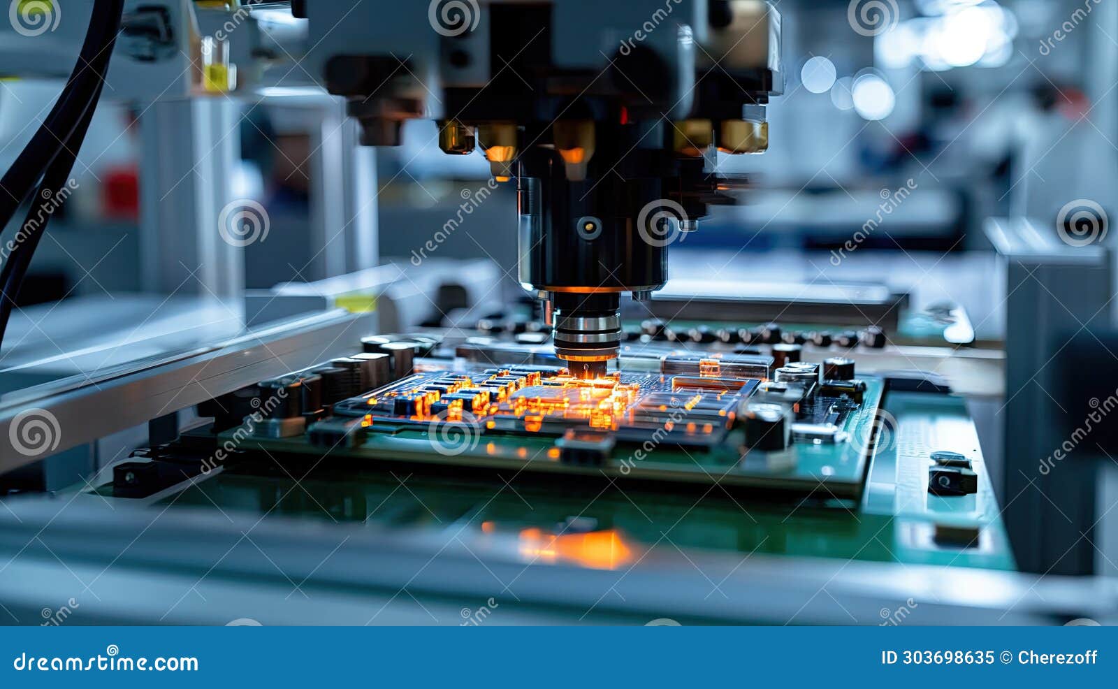 Robot Arm Creates Microchips in Factory Stock Illustration ...