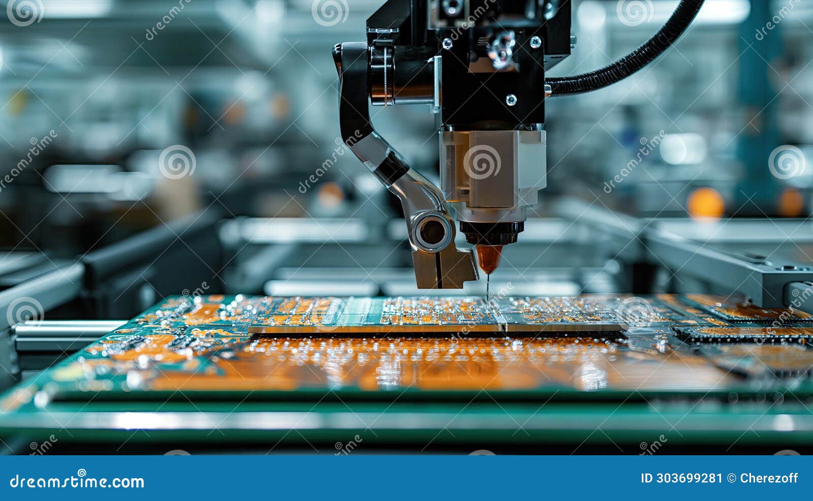 Robot Arm Creates Microchips in Factory Stock Illustration ...