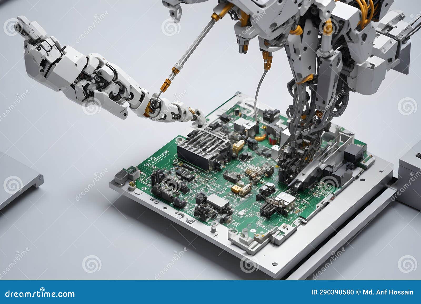 A Robotic Arm Delicately Assembling a Complex Circuit Board Generated ...