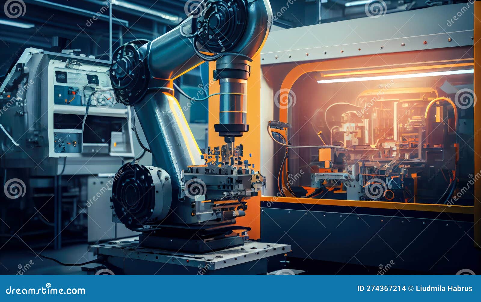 Robotic Arm in a Factory. Generative AI Stock Illustration ...