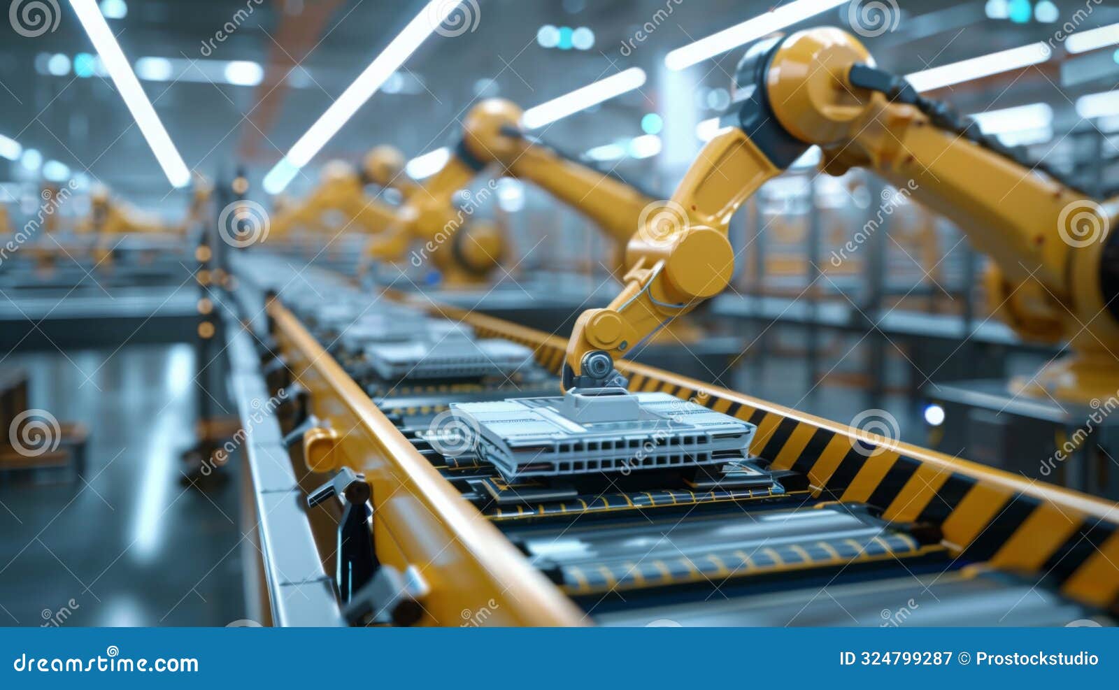 Robotic Arm Assembling Parts on Conveyor Belt Stock Image - Image of ...
