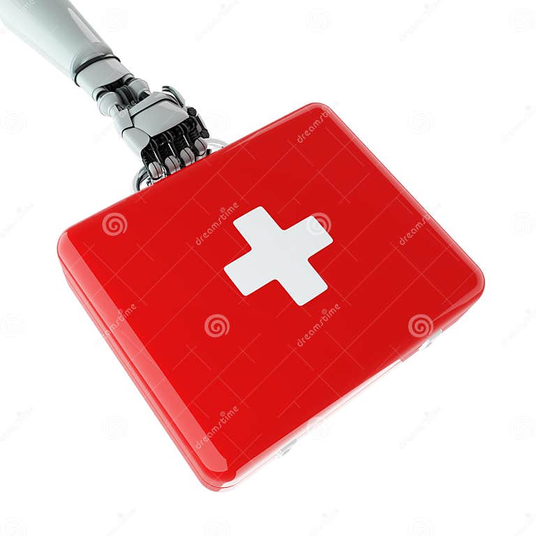 Robotic Arm and First Aid Kit Stock Image - Image of equipment, science ...
