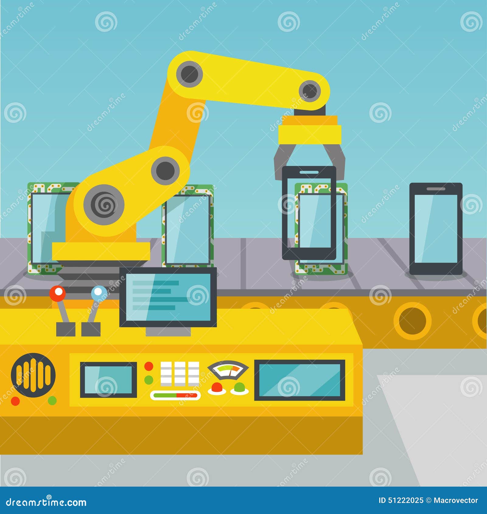 Robotic Arm Flat stock vector. Illustration of manufacture - 51222025