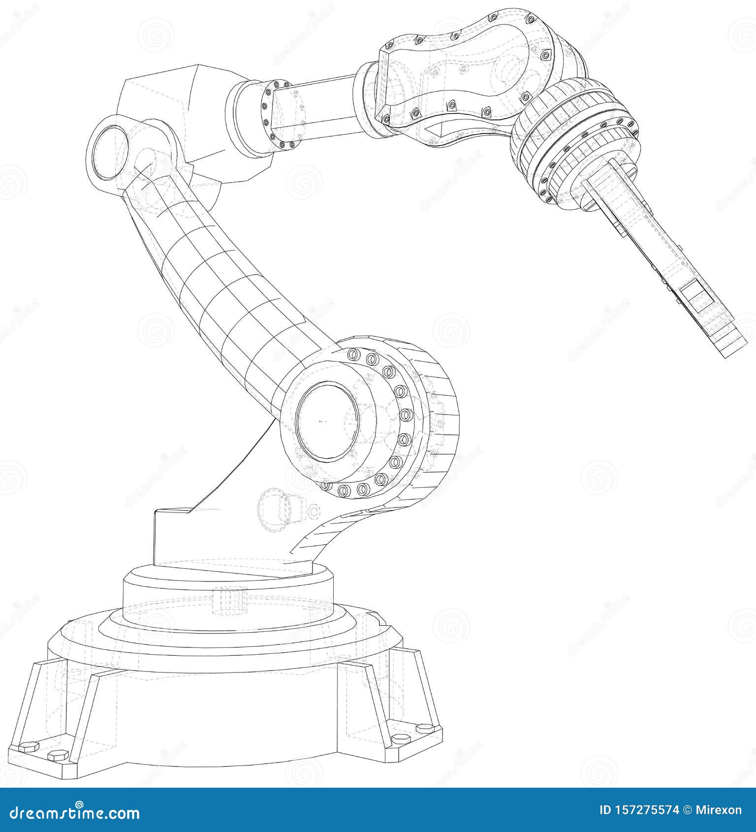 Robotic Arm Hand Isolated on White. Technical Wire-frame Stock Vector ...