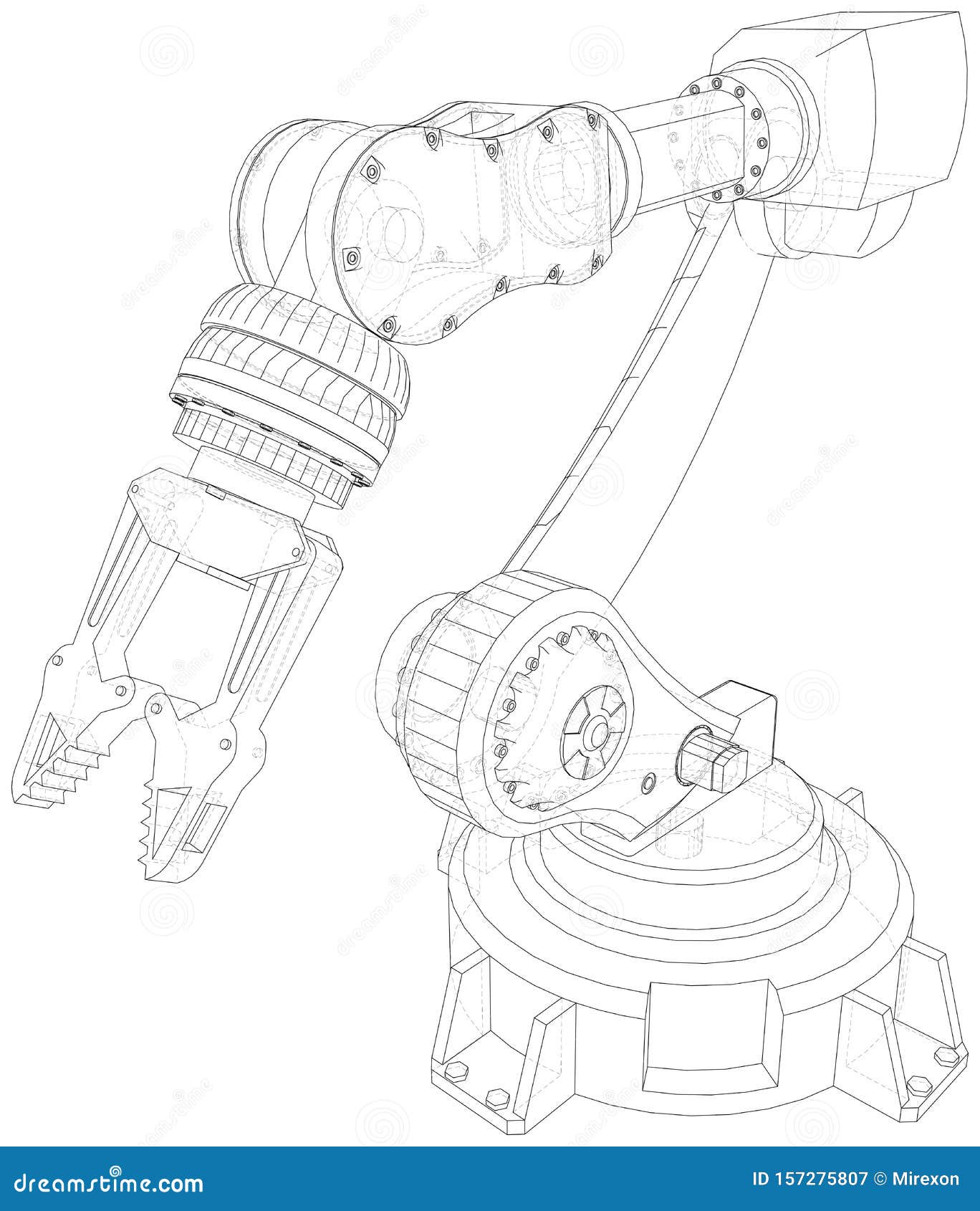 Robotic Arm Hand Isolated on White. Technical Wire-frame Stock Vector ...