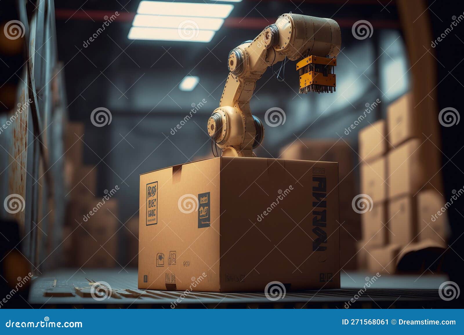 A Robotic Arm Handles Boxes and Merchandise in a Factory. Ai Generated ...