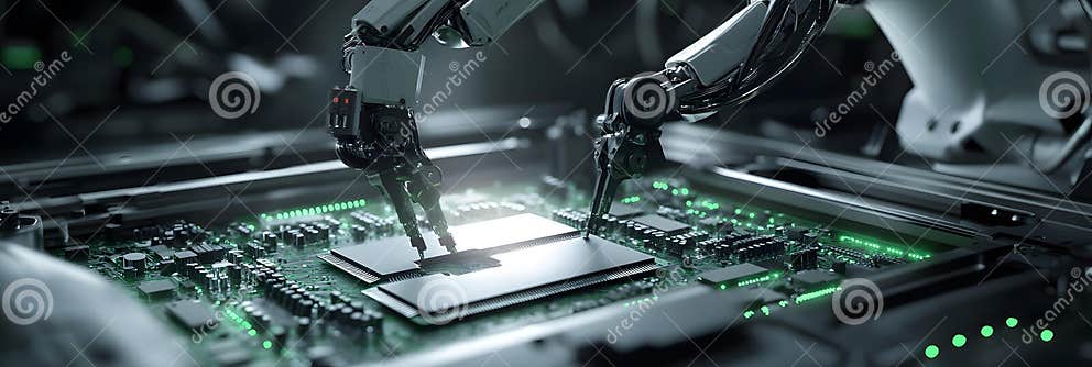 Robotic Arm Handling Microchip in High-Tech Environment Stock ...