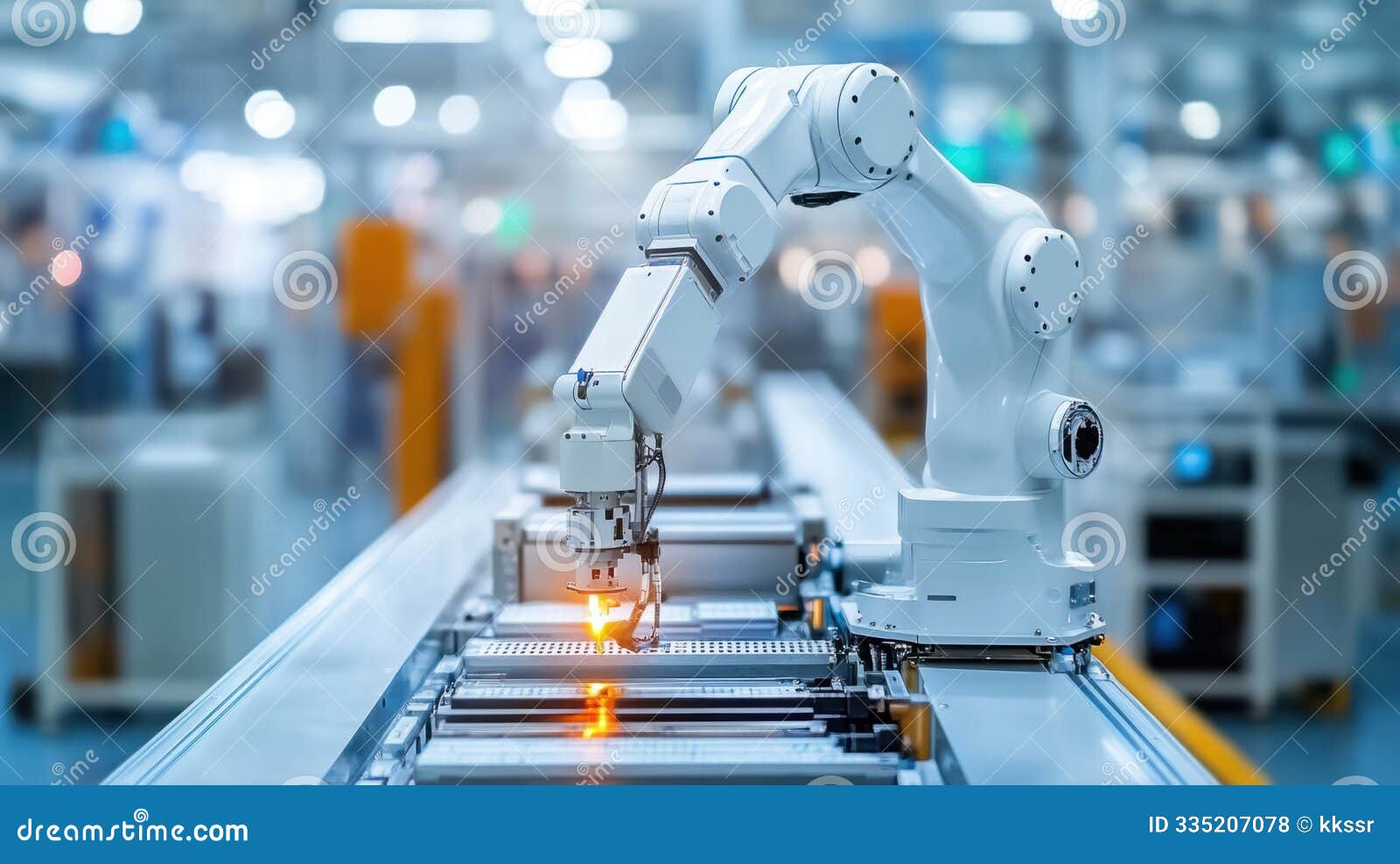 Robotic Arm, a High-tech Robotic Arm Operates in a Modern Factory ...