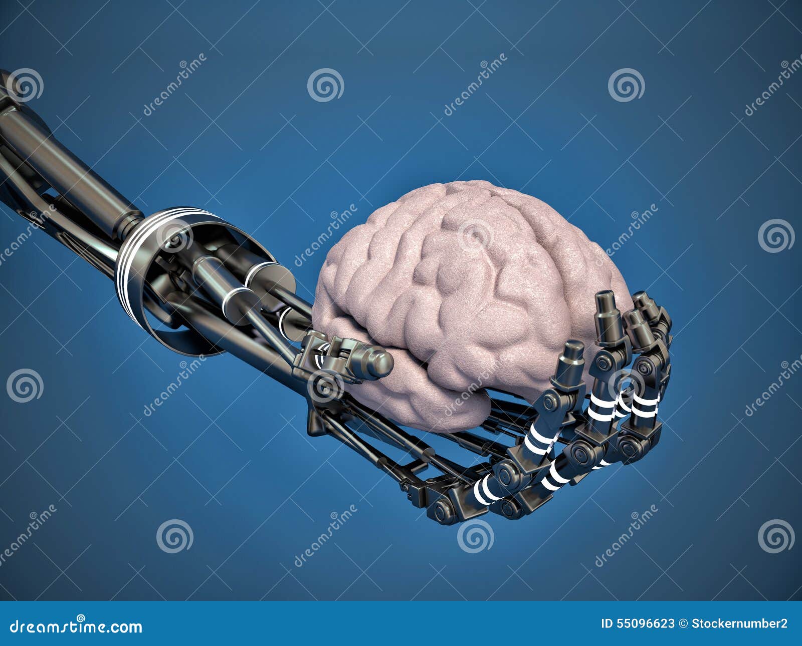 Robotic Arm Holding a Human Brain Stock Illustration - Illustration of ...