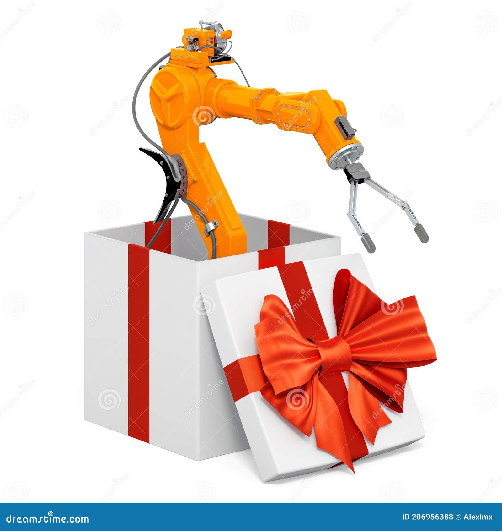 Robotic Arm Inside Gift Box, Present Concept. 3D Rendering Stock ...