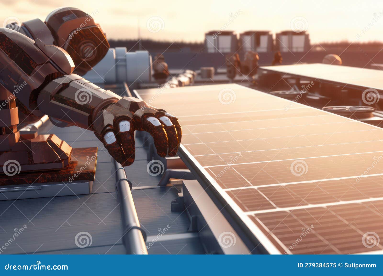 The Robotic Arm Installs Solar Panel with Ai Generated Stock ...