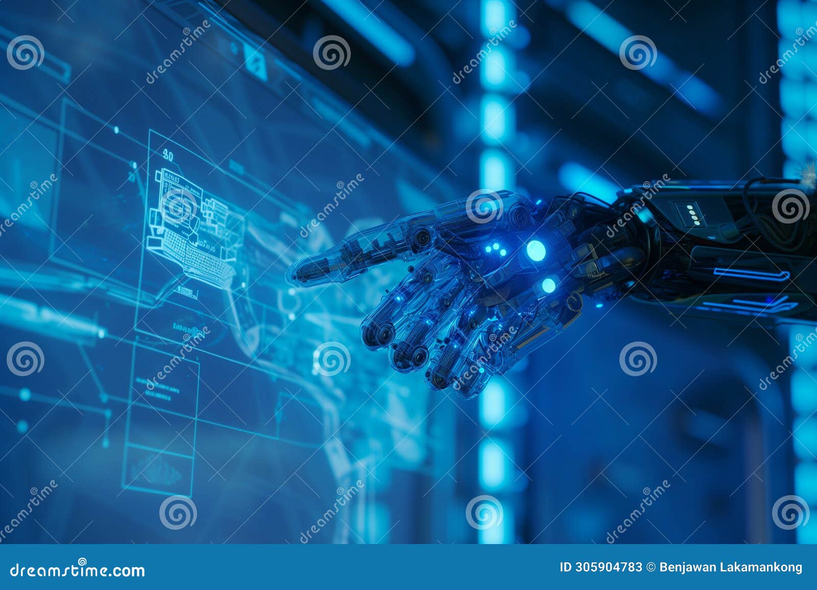 Futuristic Robotic Arm and Advanced Technology. AI Technology Concept ...