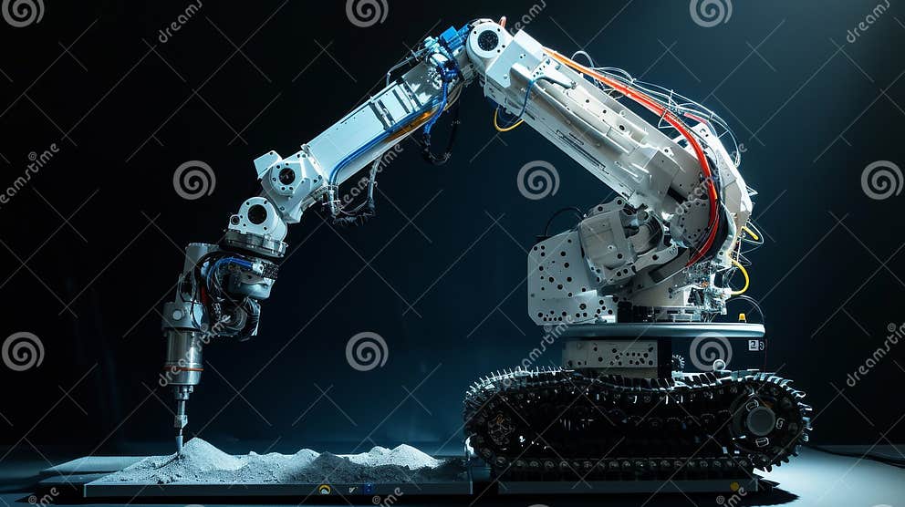 Robotic Arm Drilling on a Workbench in Low Light Stock Photo - Image of ...