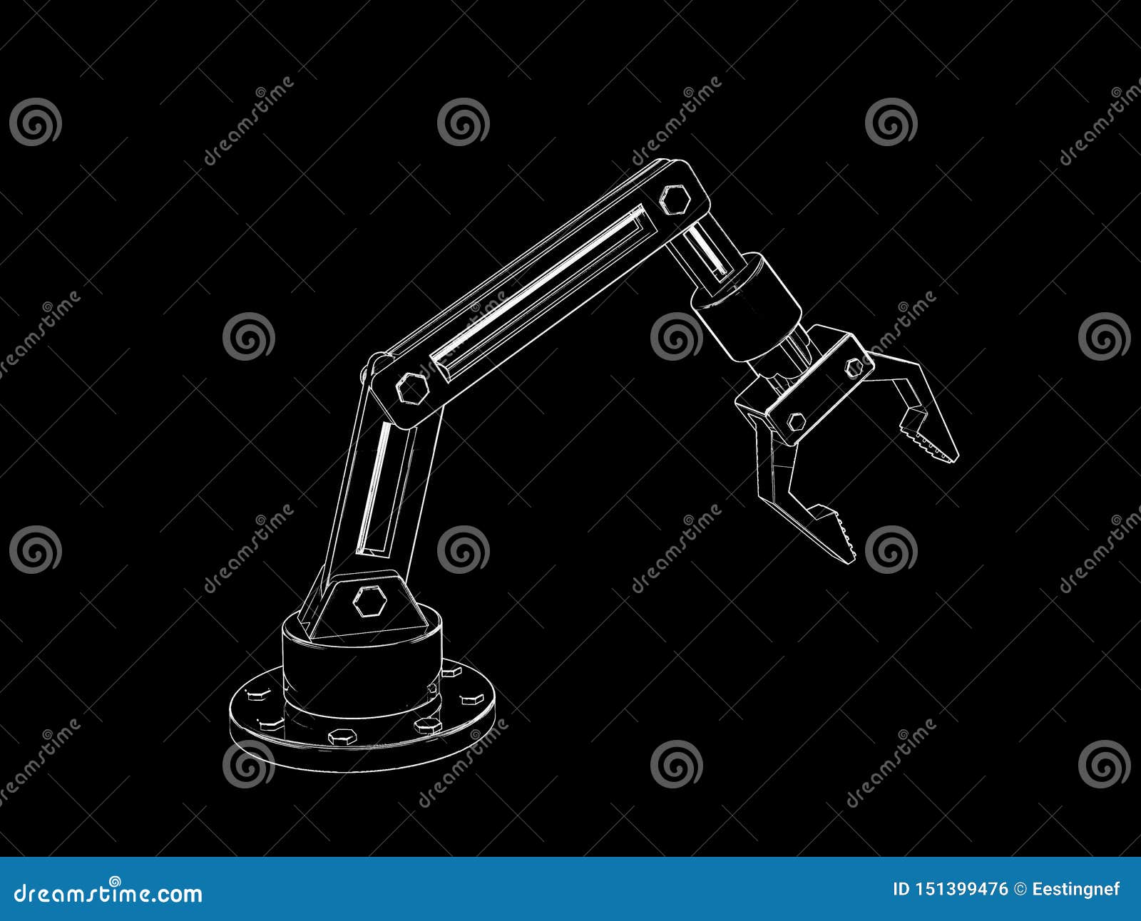 Robotic Arm. Isolated on Black Background. Sketch Illustration Stock ...