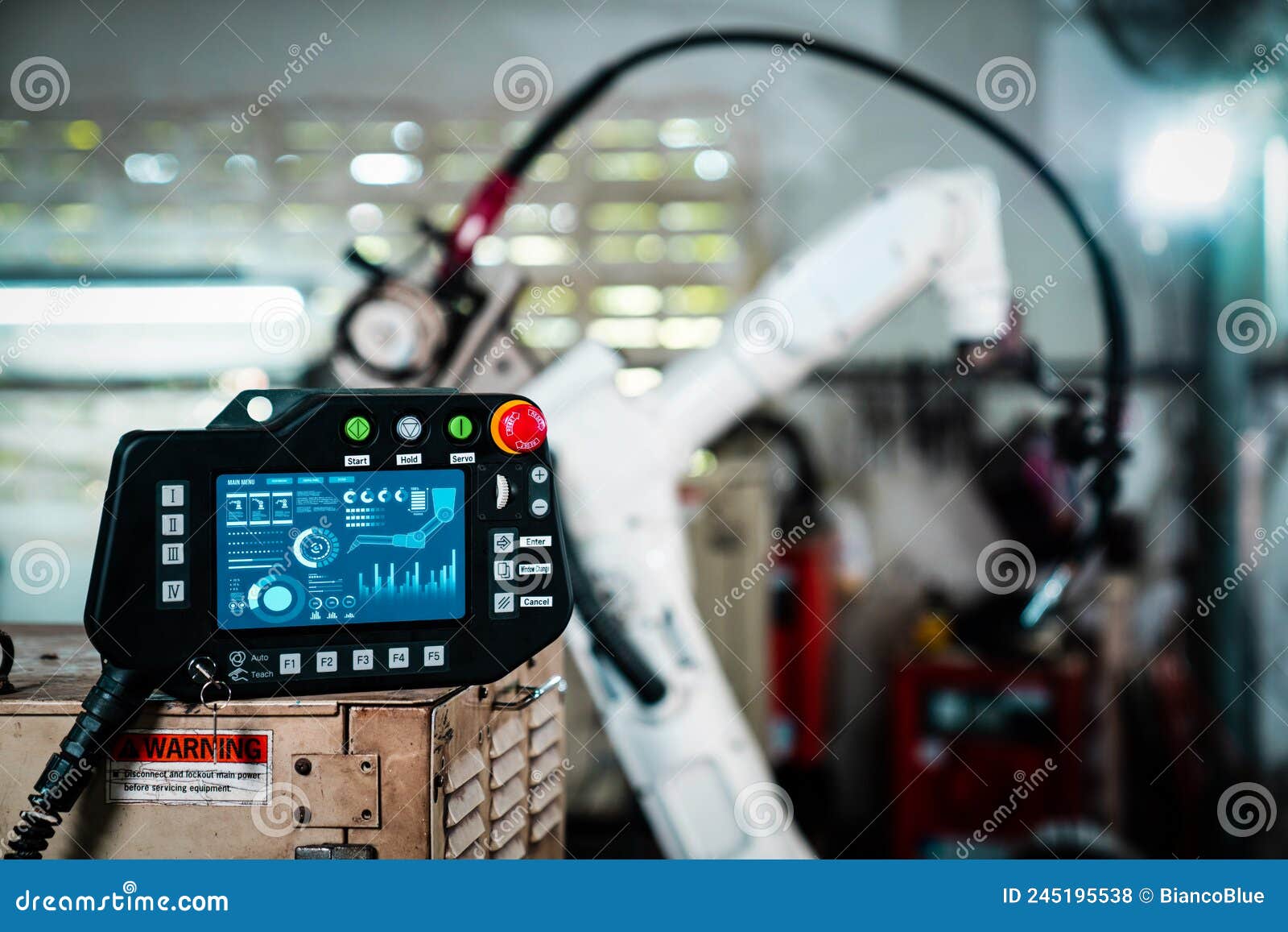 Robotic Arm and Its Controller Adept Panel in a Factory Workshop Stock ...