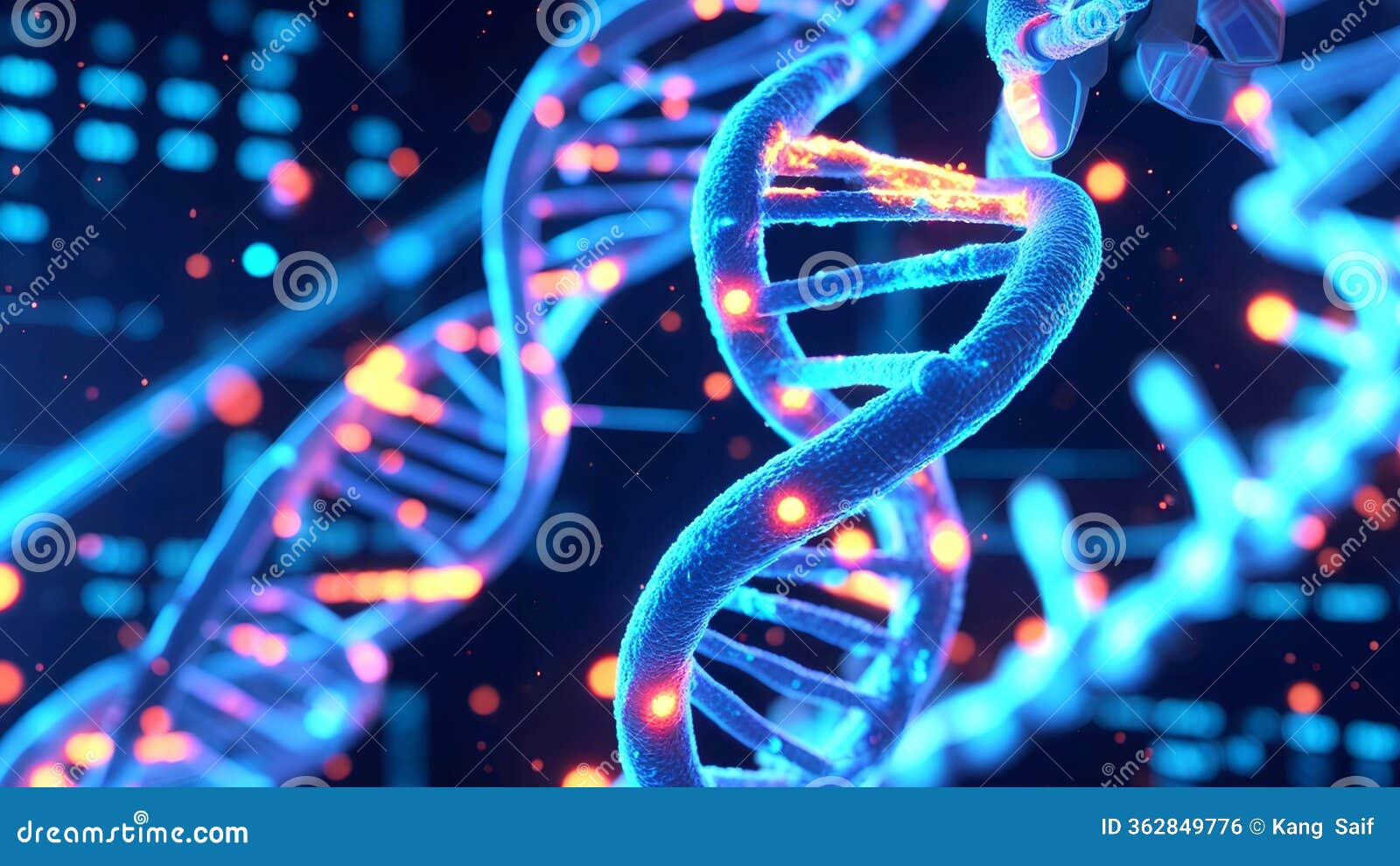 Robotic Arm Manipulating Glowing DNA Strands Stock Illustration ...