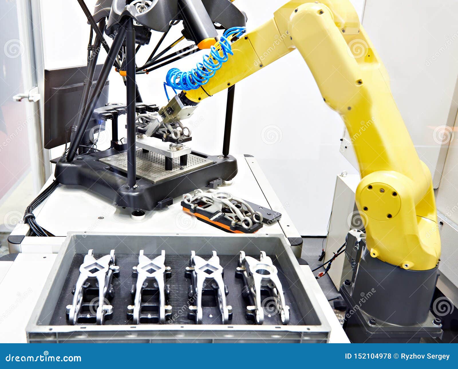 Robotic Arm and Measuring Bench Stock Photo - Image of industrial ...