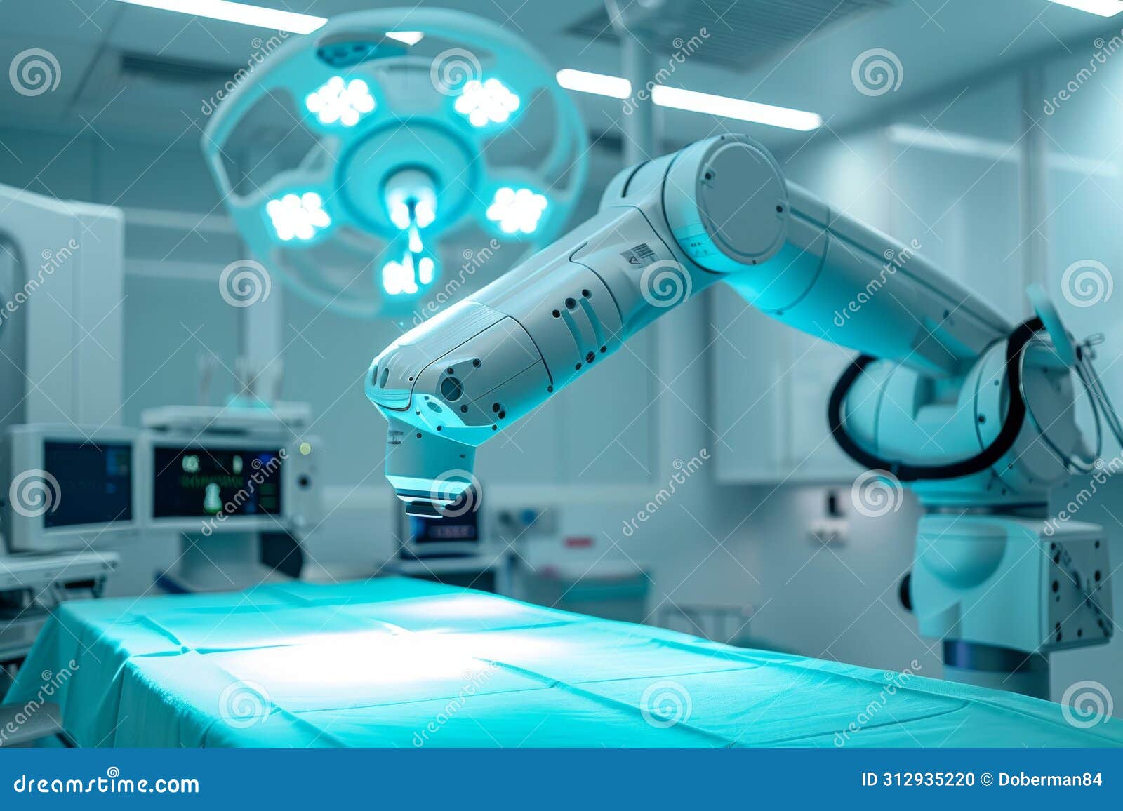 Robotic Arm in a Modern Bright Surgical Operating Room. Modern High ...