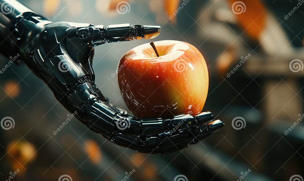 Robotic Arm Offering a Fresh Apple Stock Image - Image of human, white ...